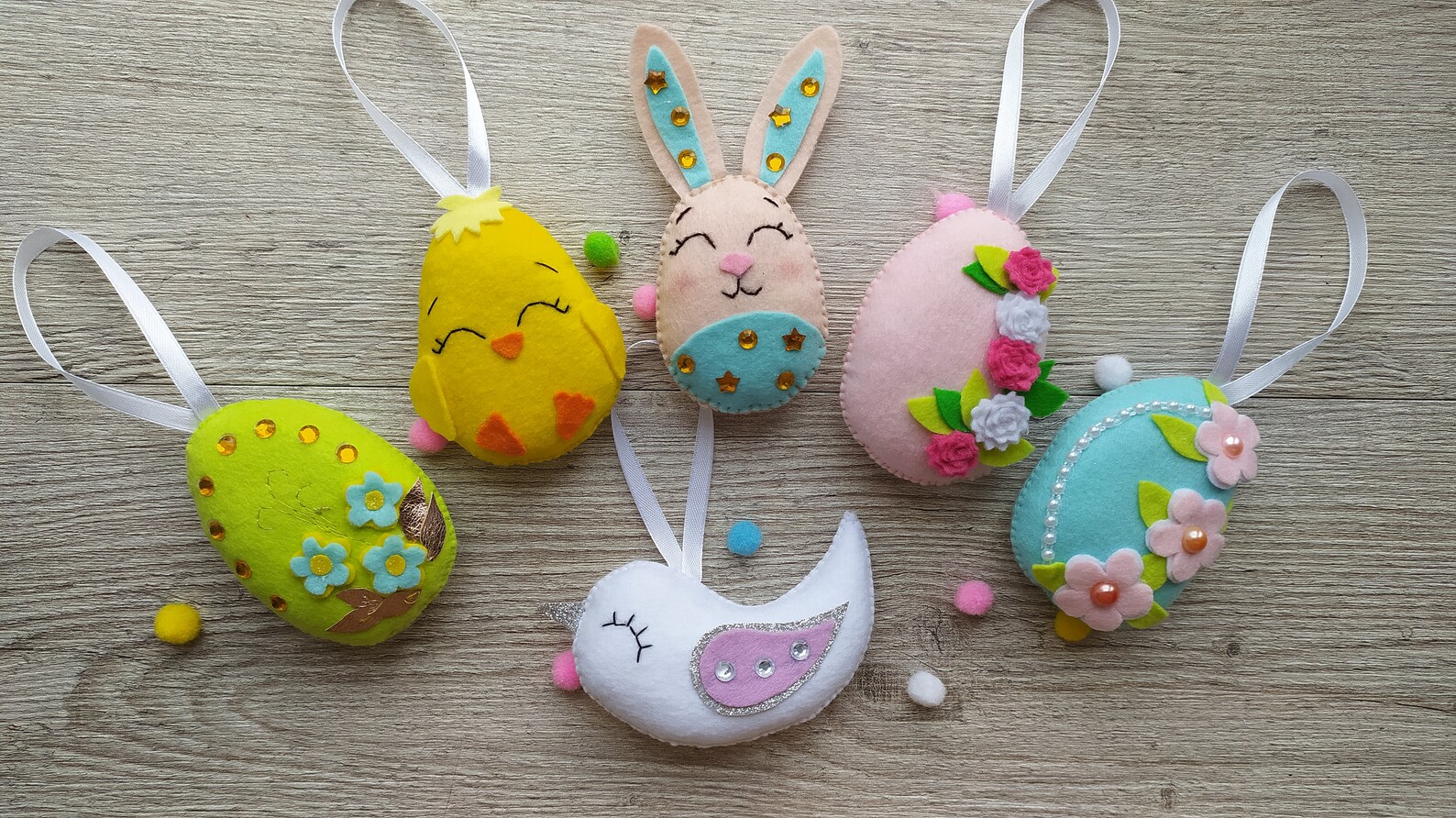 Felt Easter Decoration, Set of 6 Felt Easter Ornaments, Felt Easter ...