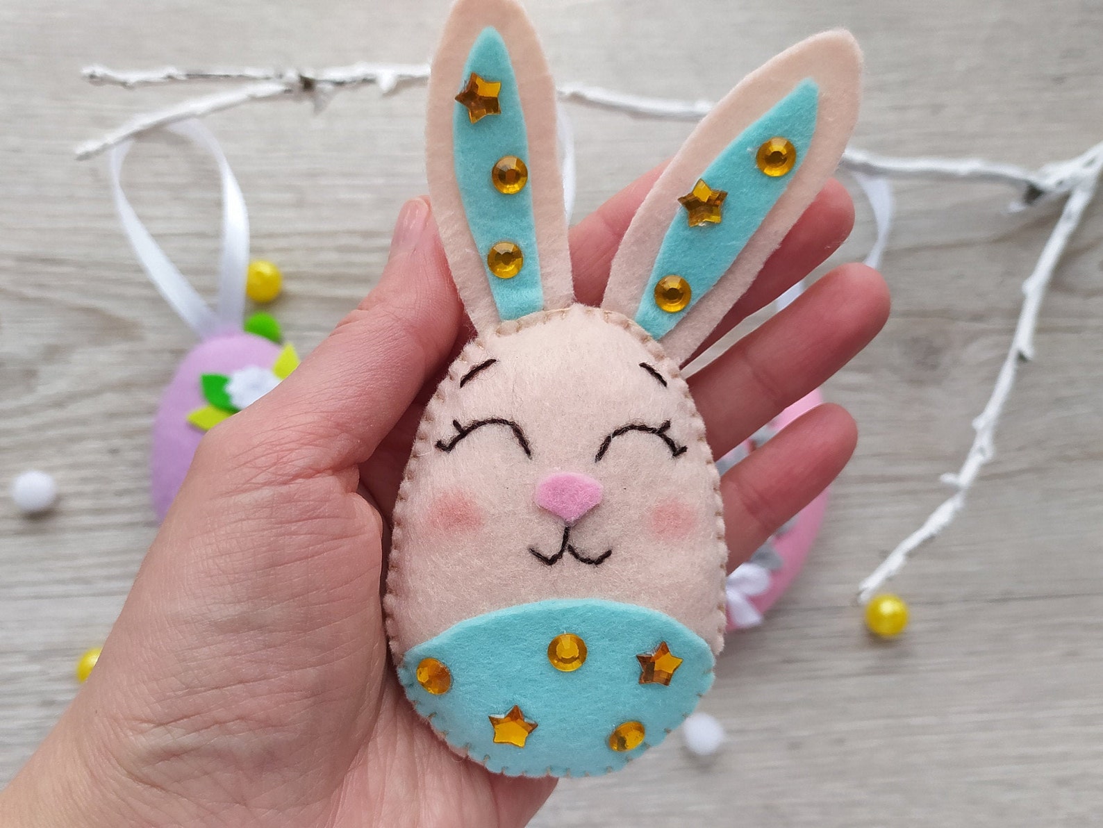 Felt Easter Decoration, Set of 6 Felt Easter Ornaments, Felt Easter ...