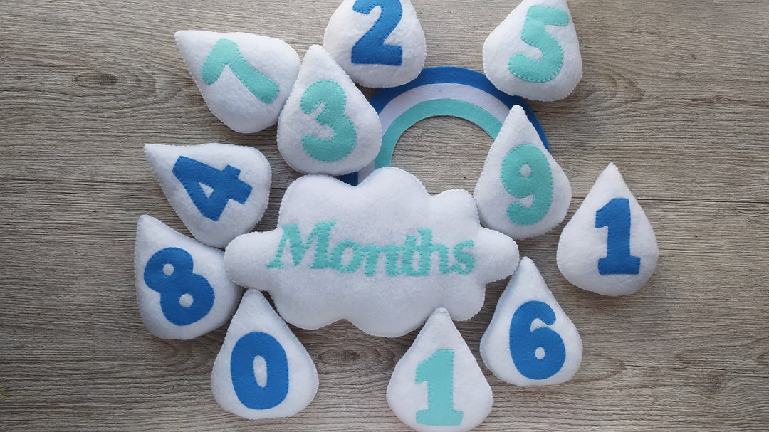 Baby Milestone Rainbow, Milestone Numbers, Baby Month Tracker, Blue and ...