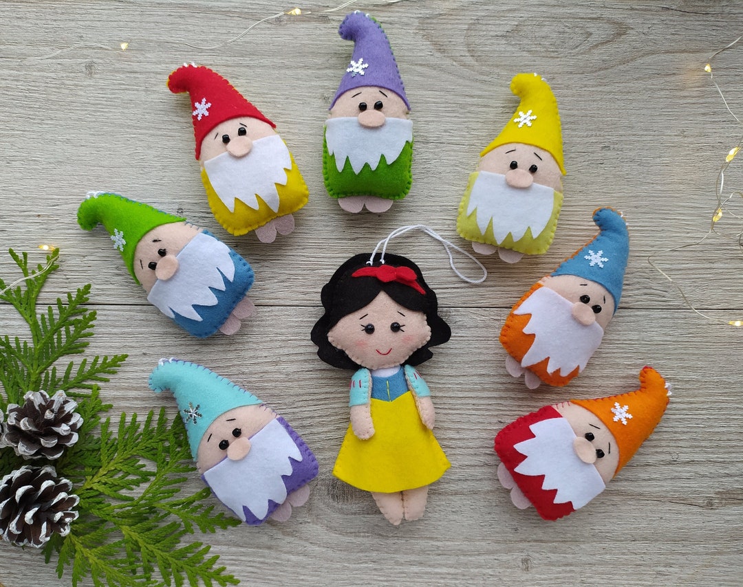 Snow White Princess and the Seven Dwarfs, Christmas Ornaments Felt Set ...