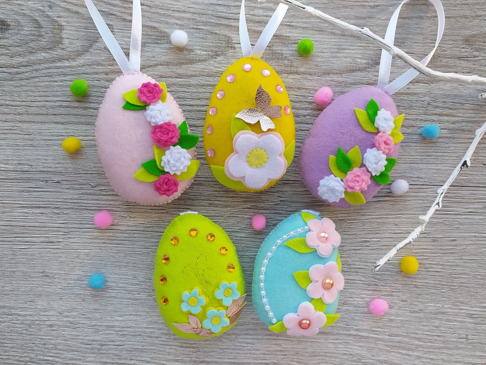 Felt Easter Decoration Set, Felt Easter Egg Ornaments, Felt Easter Eggs ...