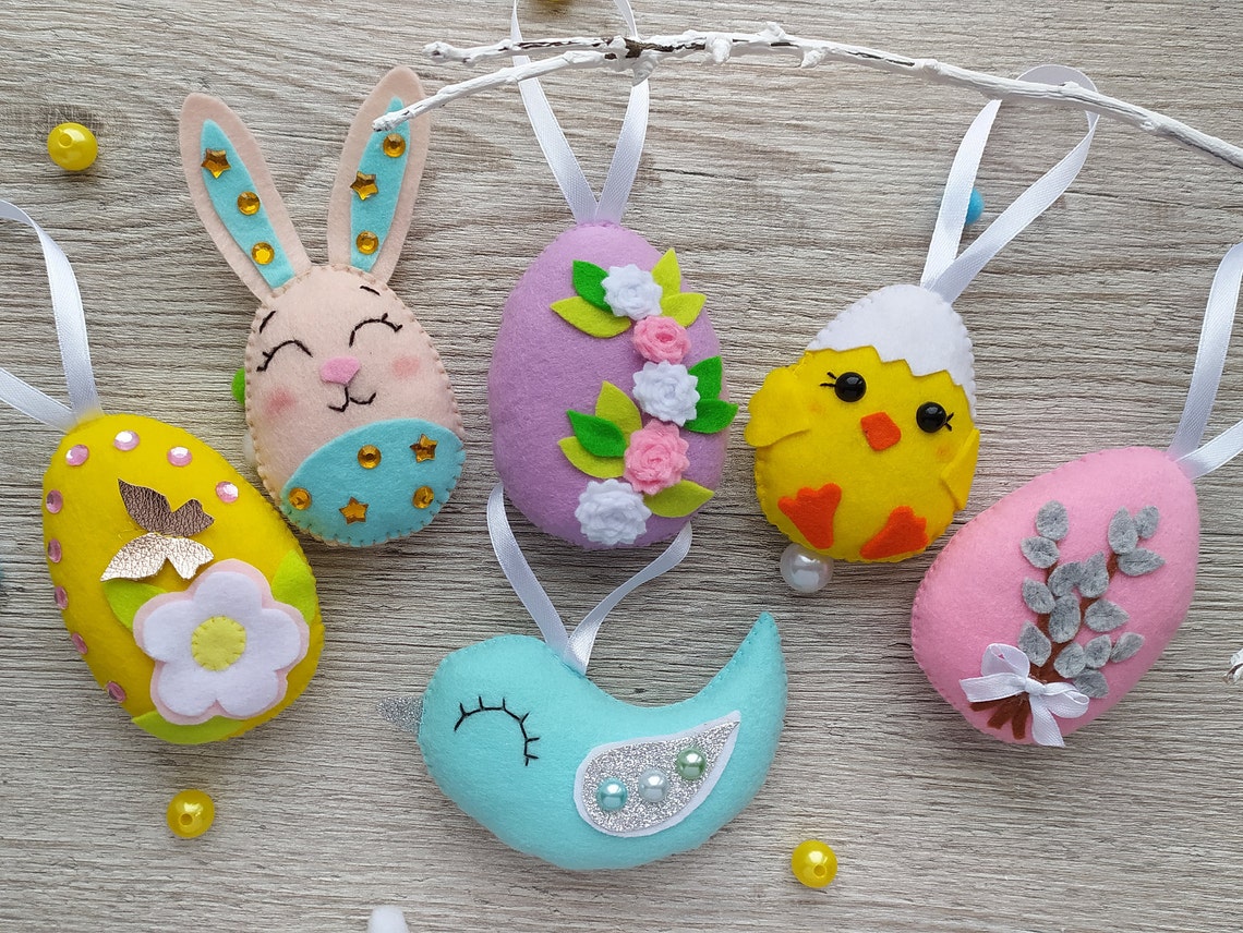 Felt Easter decoration Set of 6 Felt Easter ornaments Felt | Etsy