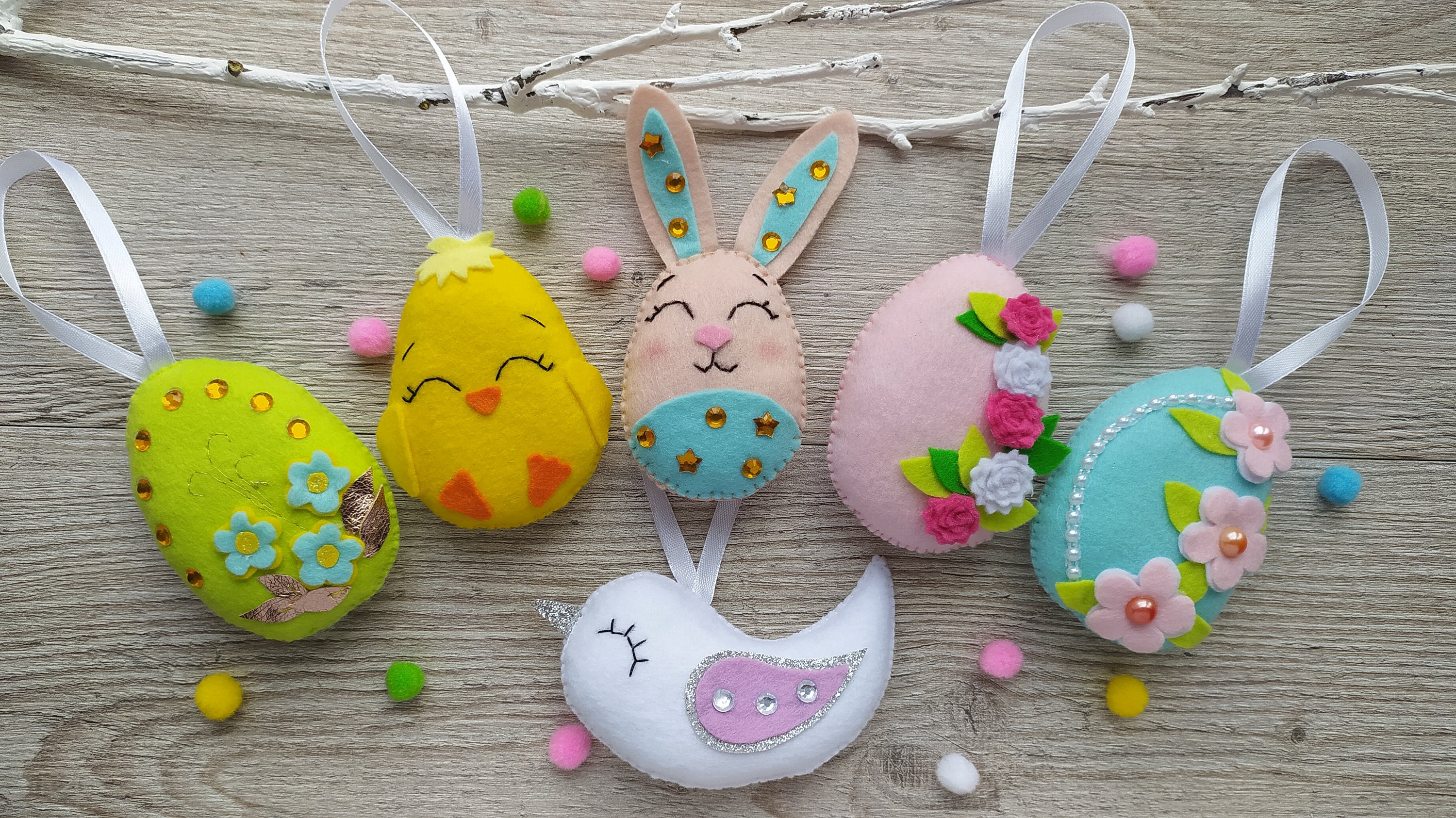 Felt Easter Decoration, Set of 6 Felt Easter Ornaments, Felt Easter ...
