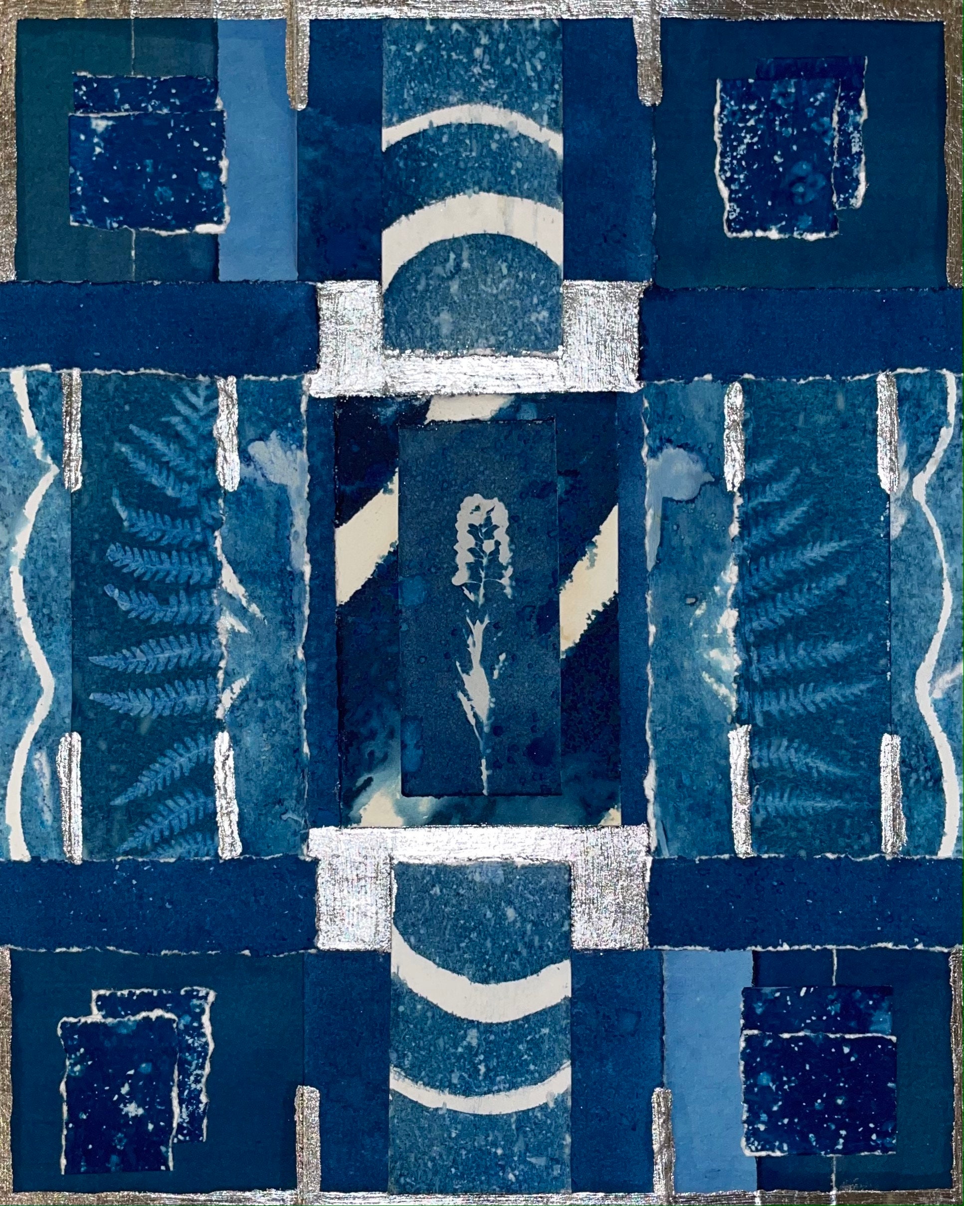 Cyanotype Collage Cyanotype Sunprints Silver Leaf Art Mixed Media Art ...
