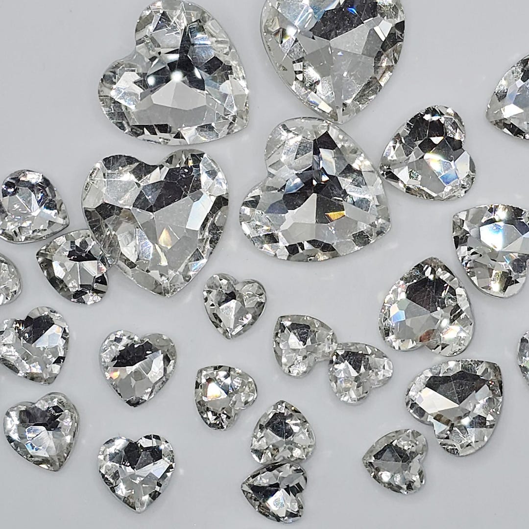 Heart Pointed Back Gems Jewels Crystal Clear Rhinestone 12mm 14mm 18mm ...