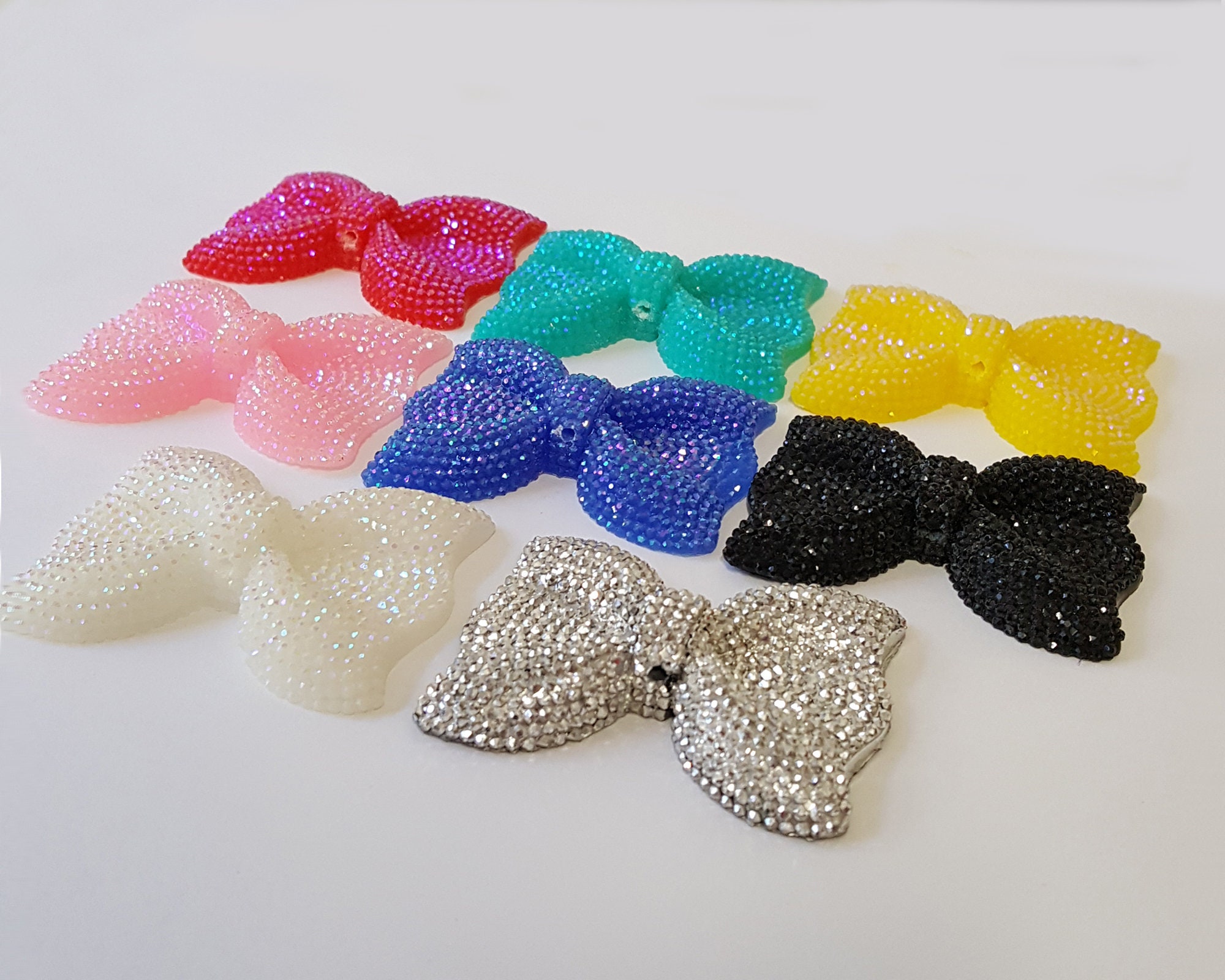 Large Rhinestone Bow Bead Kawaii Cabochon Resin Flatback Bow 54mm X ...