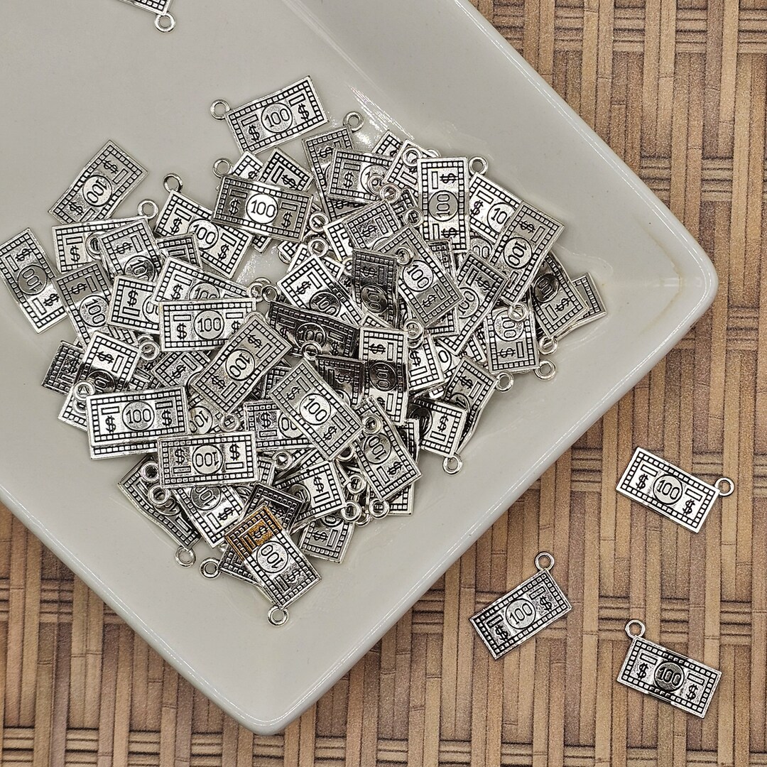 10/25/50 Pcs Double Sided Hundred Dollar Bill Money Charms Silver Tone ...