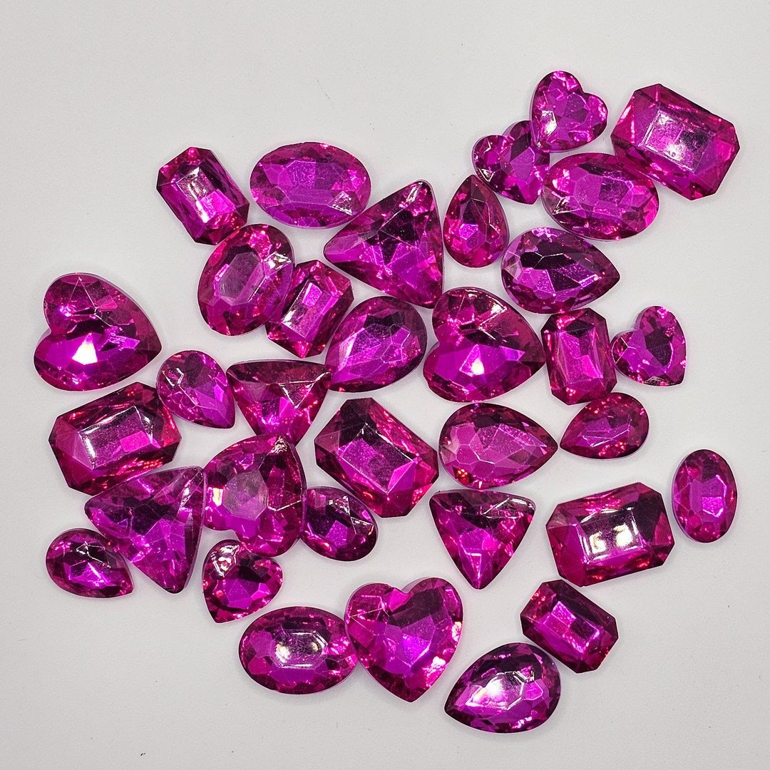 36 Pcs Hot Pink Mixed Shapes and Sizes Glass Point Back Gems Jewels ...