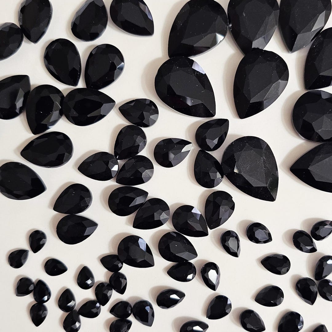 Teardrop Pointed Back Gems Jewels Opaque Black Rhinestone 6x8mm 8x10mm ...