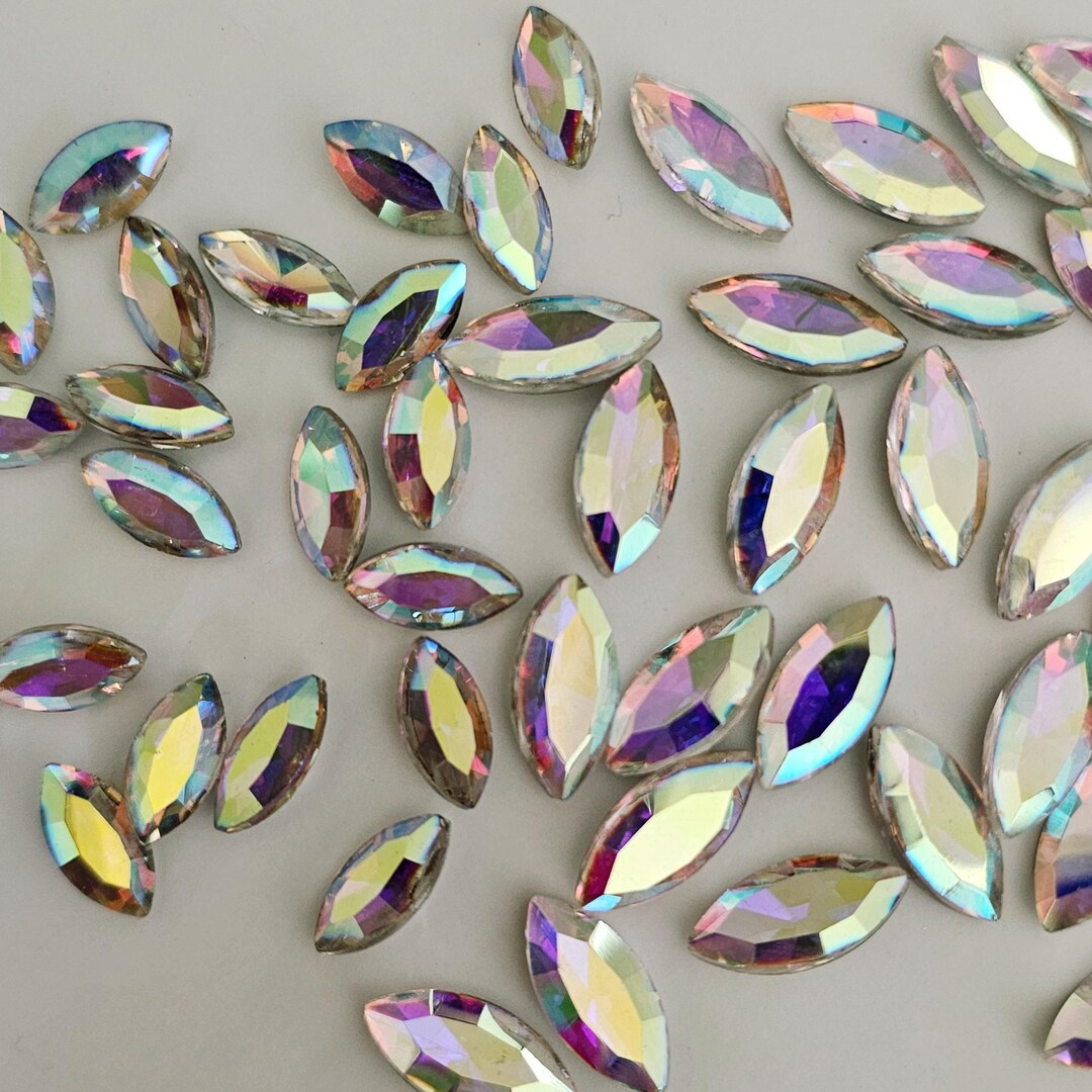 Slim Navette Pointed Back Gems Jewels AB Crystal Rhinestone 6x12mm ...