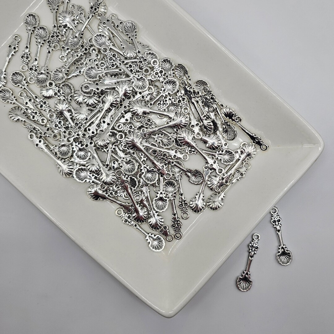 10/25/50 Pcs Spoon Silver Tone Charm, Miniature Cutlery Tableware ...