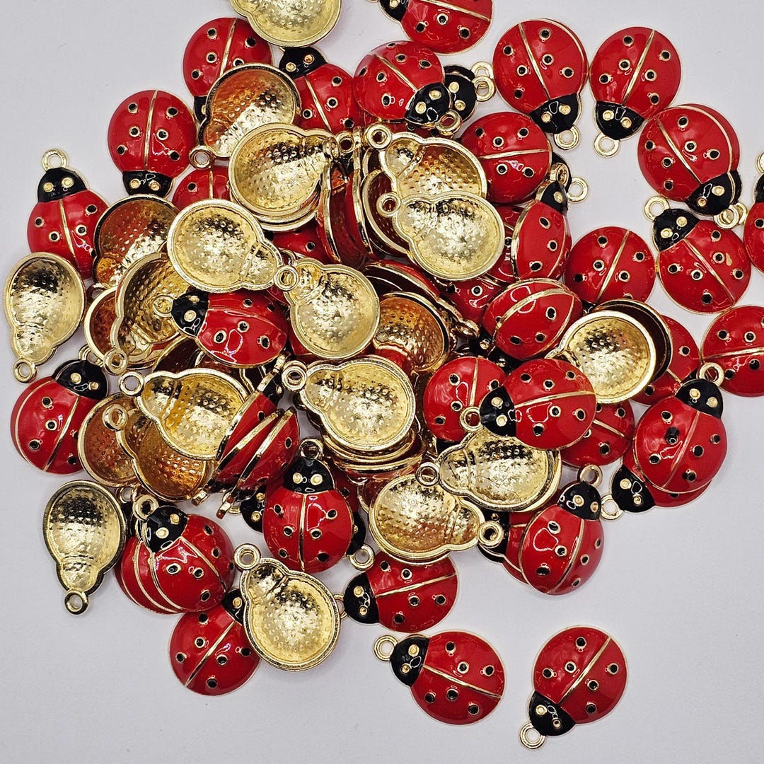 6/15/30 Pcs Ladybugs Enameled Charms Silver Tone Gold Tone Lady Bug ...