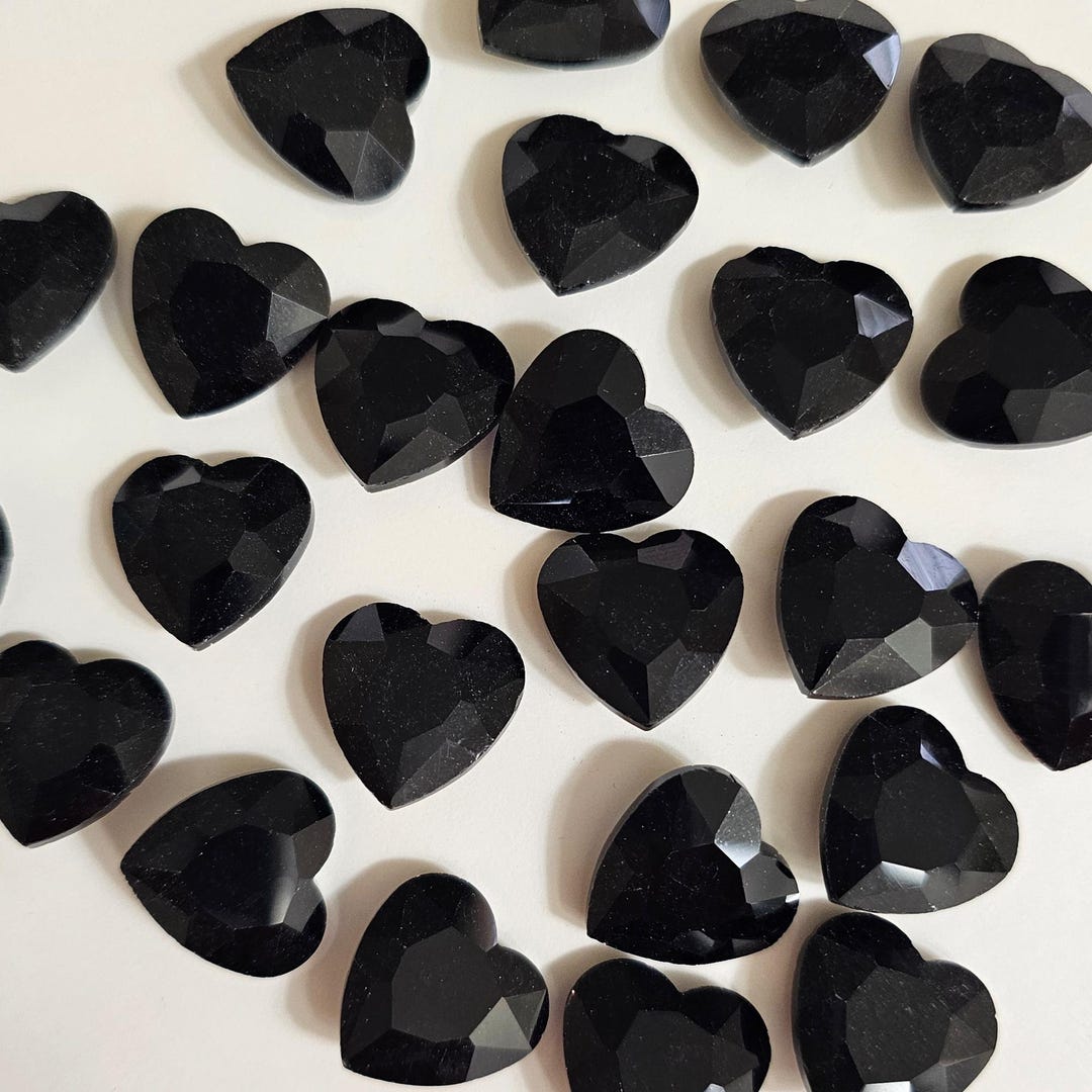 Heart Pointed Back Gems Jewels Opaque Black Rhinestone 10mm 12mm 14mm ...