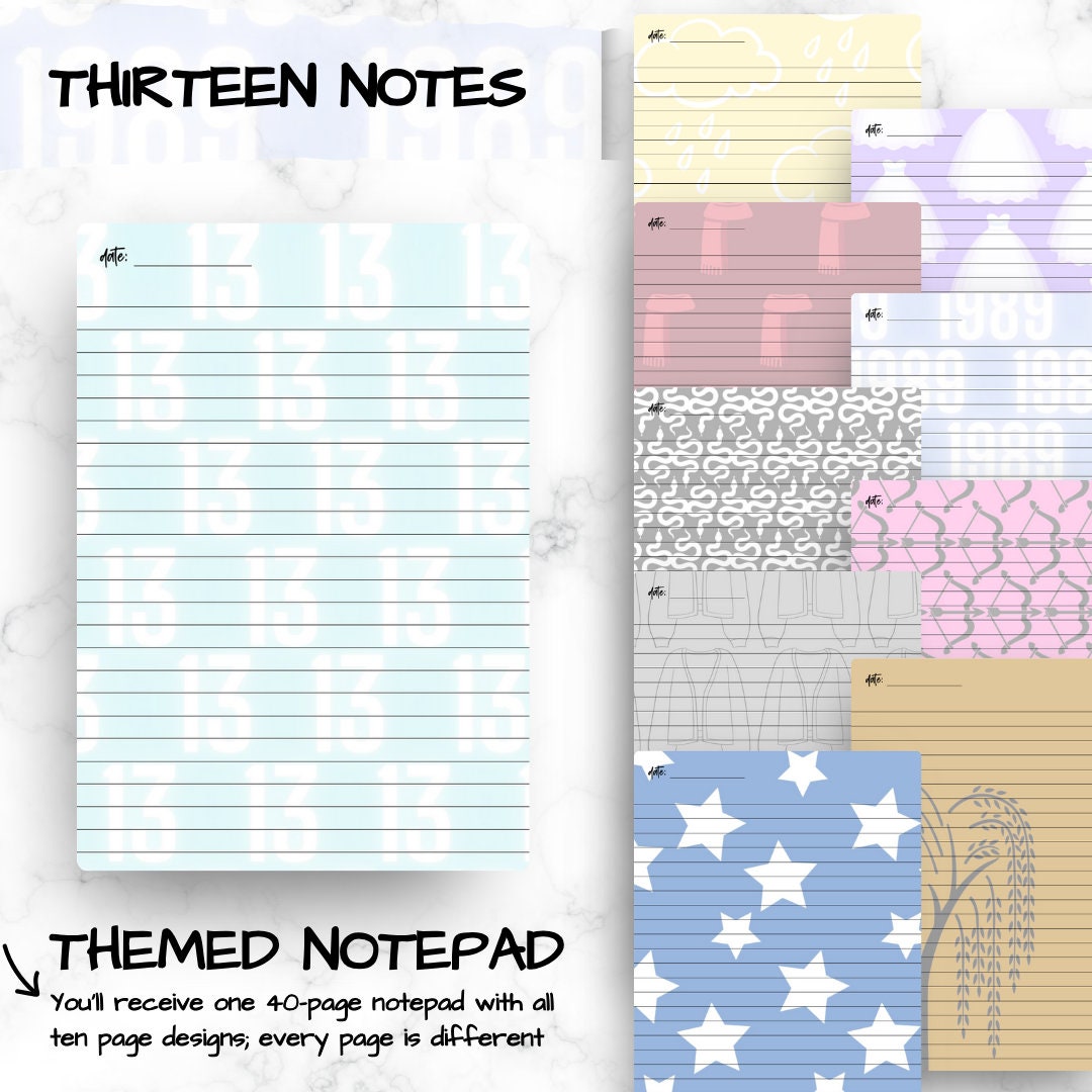 Thirteen Notes Taylor Swift Inspired Notepad See Images for Details - Etsy
