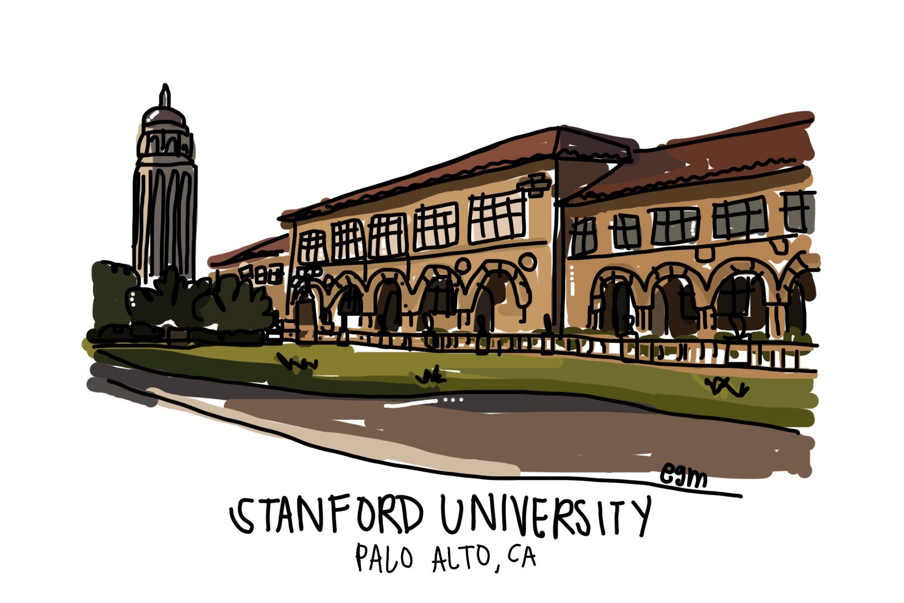DIGITALE DOWNLOAD Stanford Universiteit Campus Doodle - Etsy Nederland