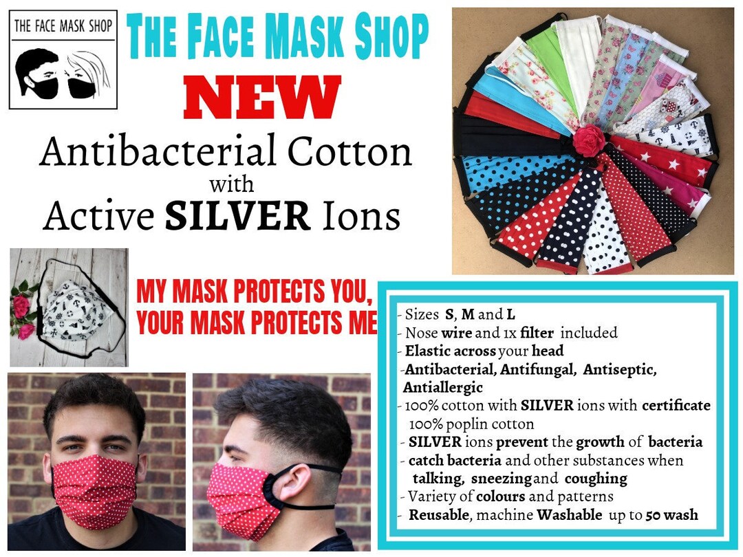 Handmade, Antibacterial Face Mask With Active SILVER Ions Cotton ...