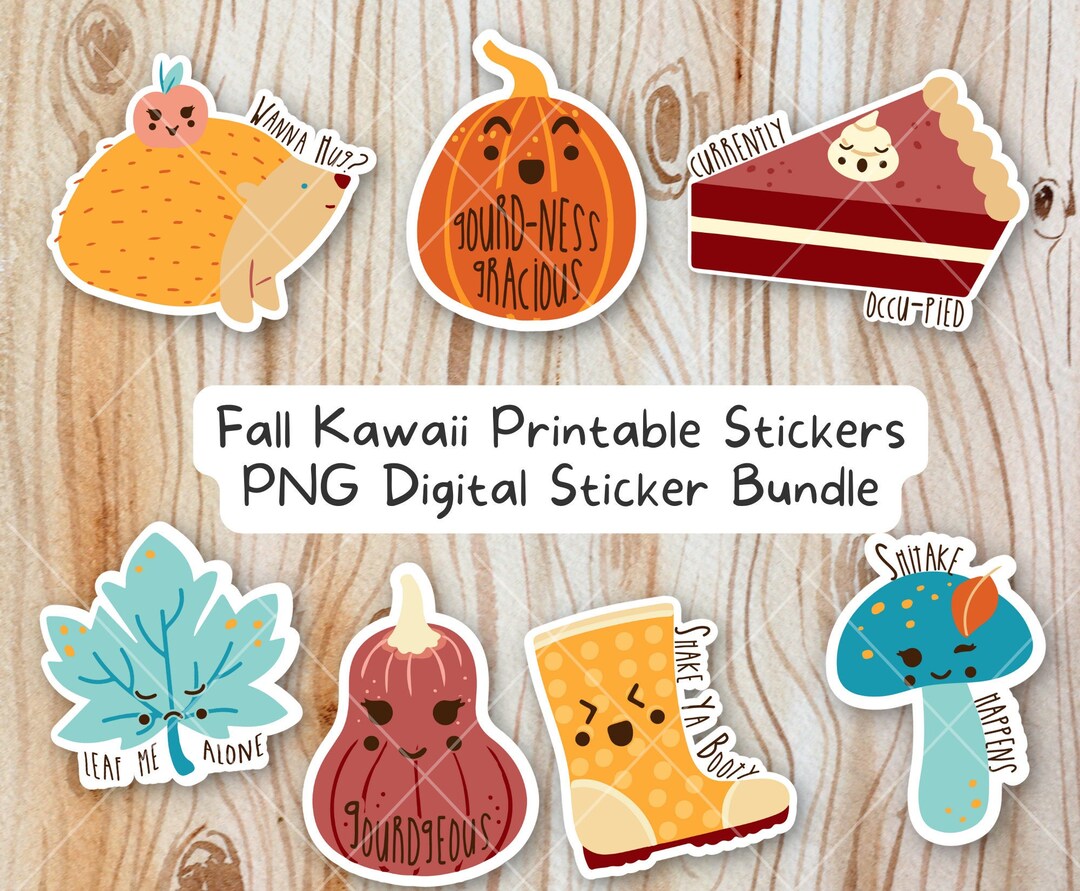 Fall Kawaii Stickers, Print and Cut PNG, Printable Fall Stickers, Fall ...