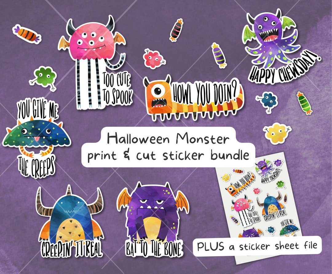 Halloween Printable Stickers | Cute Monsters PNG| Halloween Print and ...