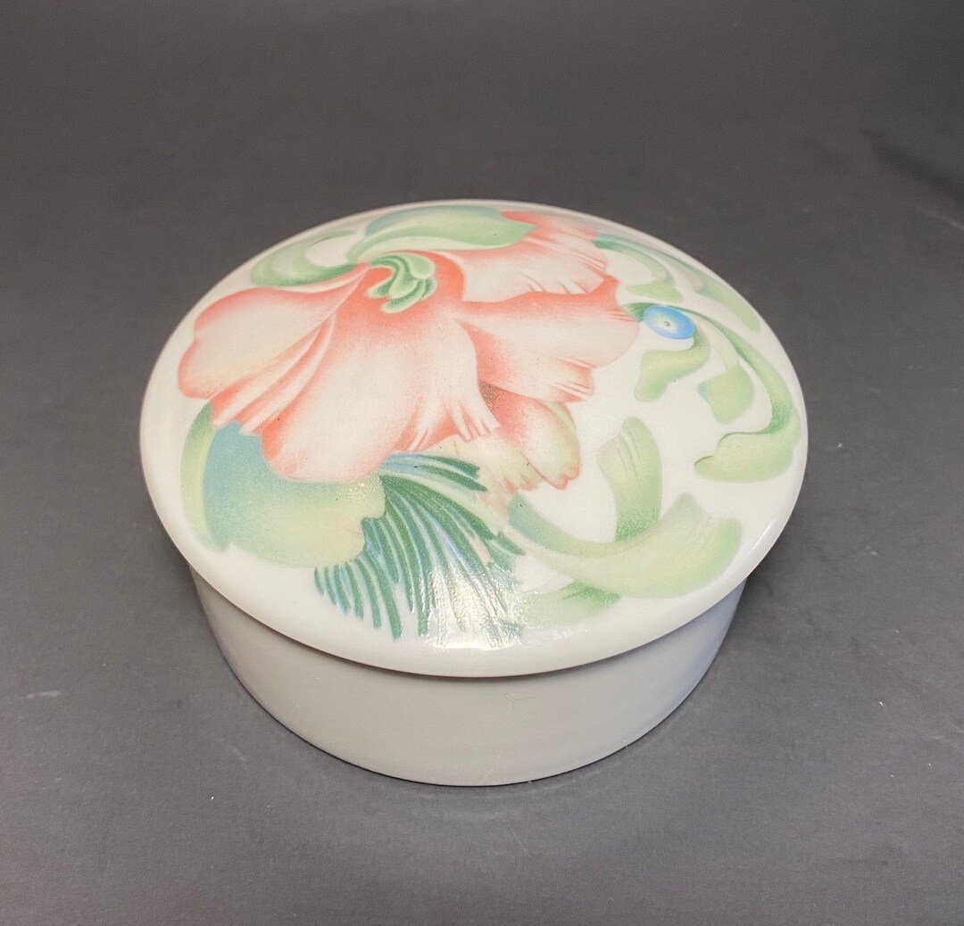 Vintage Porcelain Round Trinket Powder Box With Lid, Limoges France ...