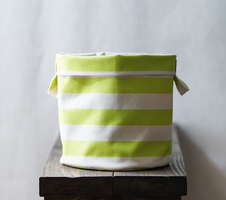 Lime Green Stripe Storage Bins Cotton Canvas Bin Storage - Etsy