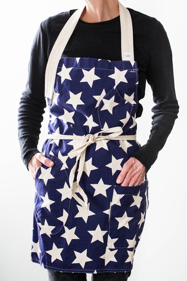 Navy Star Print Canvas Apron Unisex Apron 3-pocket - Etsy
