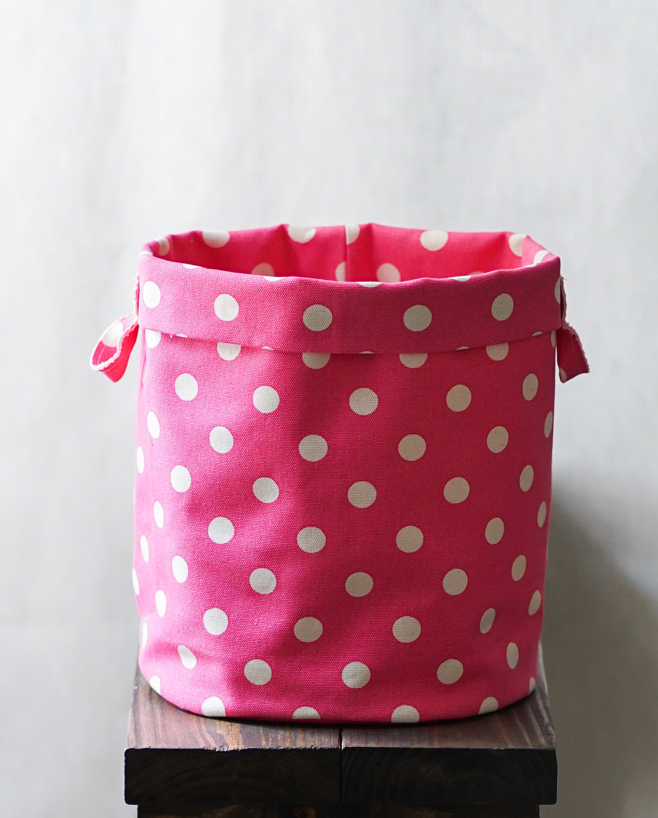 Hot Pink Bold Dot Storage Bins, 12oz Double Sided Cotton Canvas Bin, Multi Purpose Organization ...