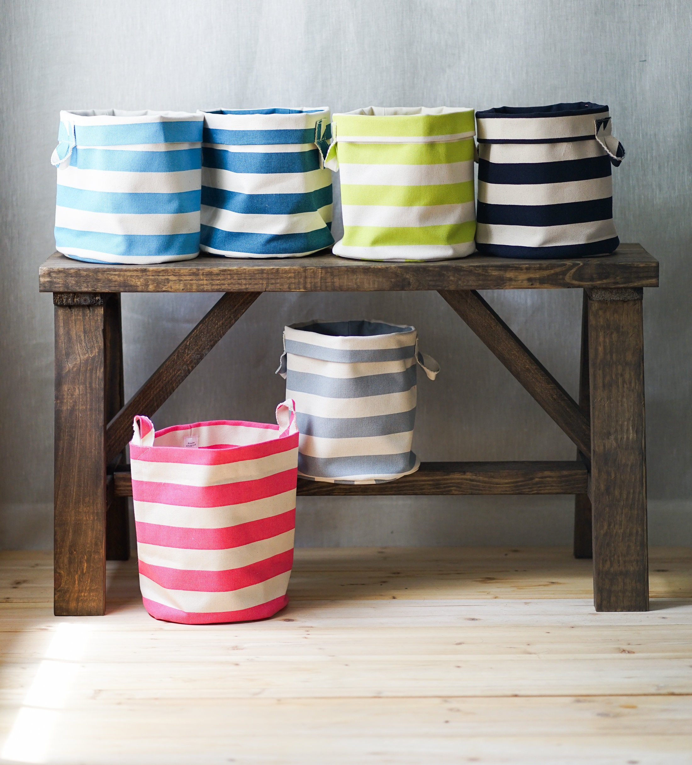 Hot Pink Stripe Storage Bins 12oz Double Sided Cotton Canvas - Etsy