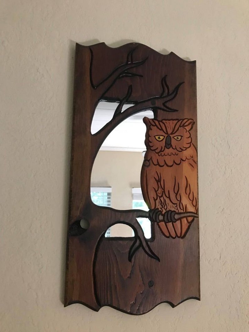 Vintage Hand Carved Wood Owl Mirror Owls Owl Decor Owl - Etsy