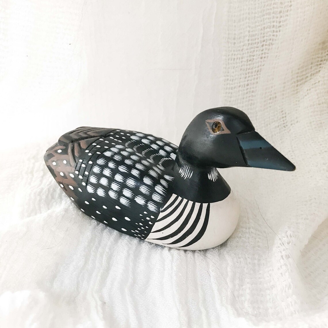 Vintage wooden painted loon decoy with glass eyes loons home | Etsy
