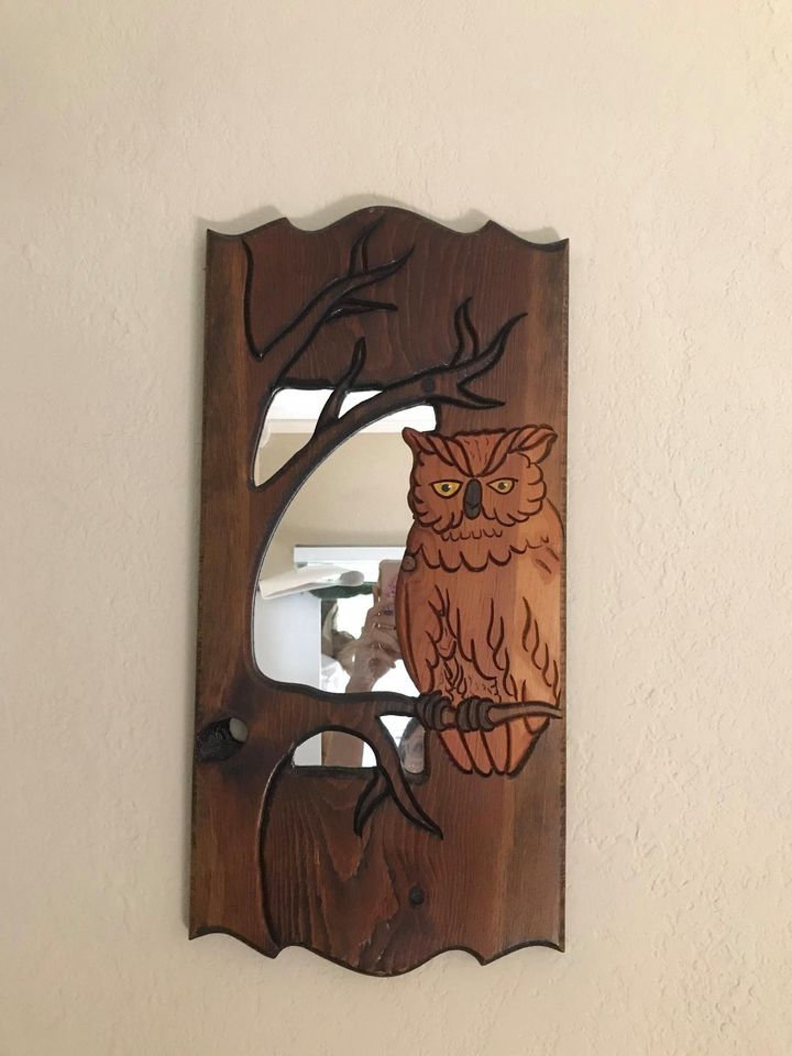 Vintage Hand Carved Wood Owl Mirror Owls Owl Decor Owl - Etsy