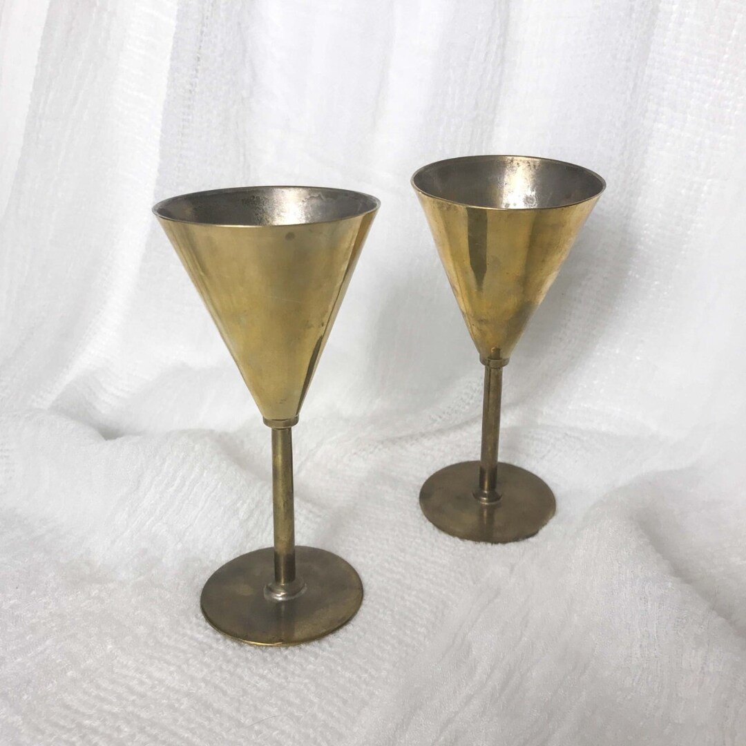 Vintage Brass Cups, Made in India, Set of Two, Drinkwares, Stem Cup ...