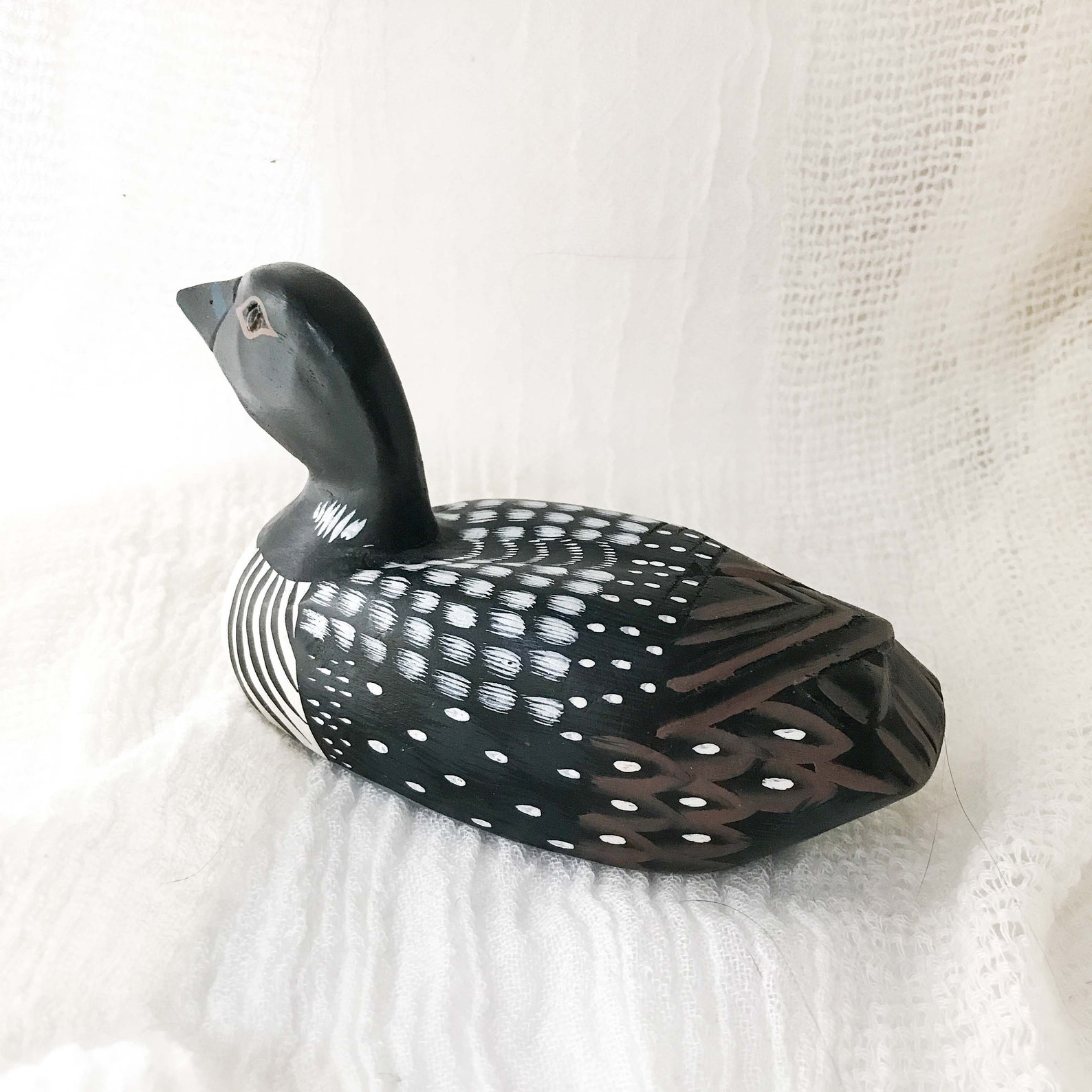 Vintage wooden painted loon decoy with glass eyes loons home | Etsy