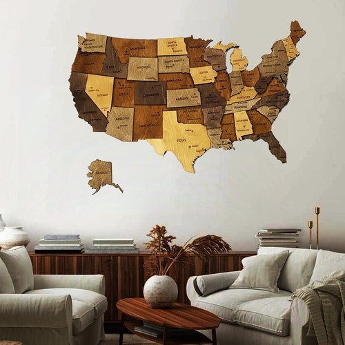 Wood 3D Map United States of America Handmade Wood Map Wood - Etsy