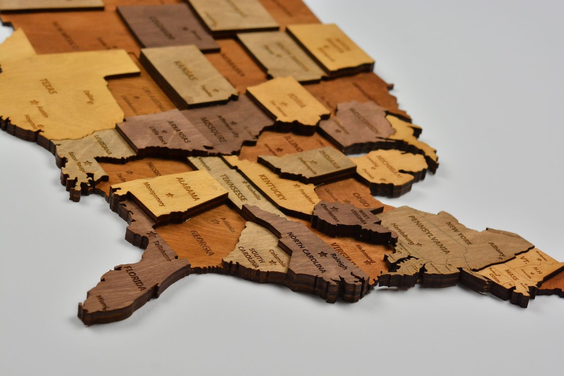 Wood 3D Map United States of America Handmade Wood Map Wood - Etsy