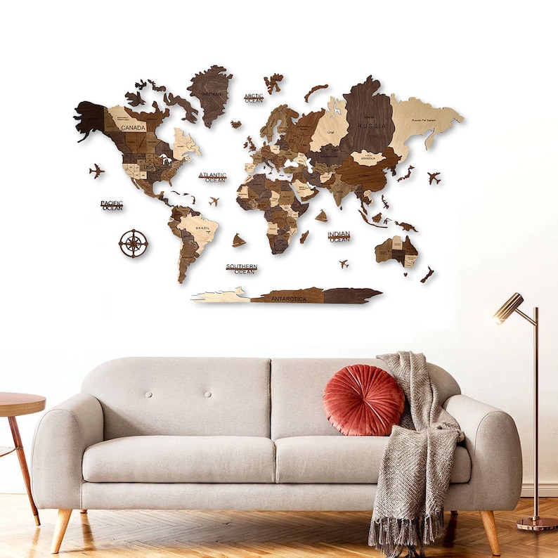 Handmade 3D Wood Wall Map Travel World Map Anniversary Gift, Birthday ...