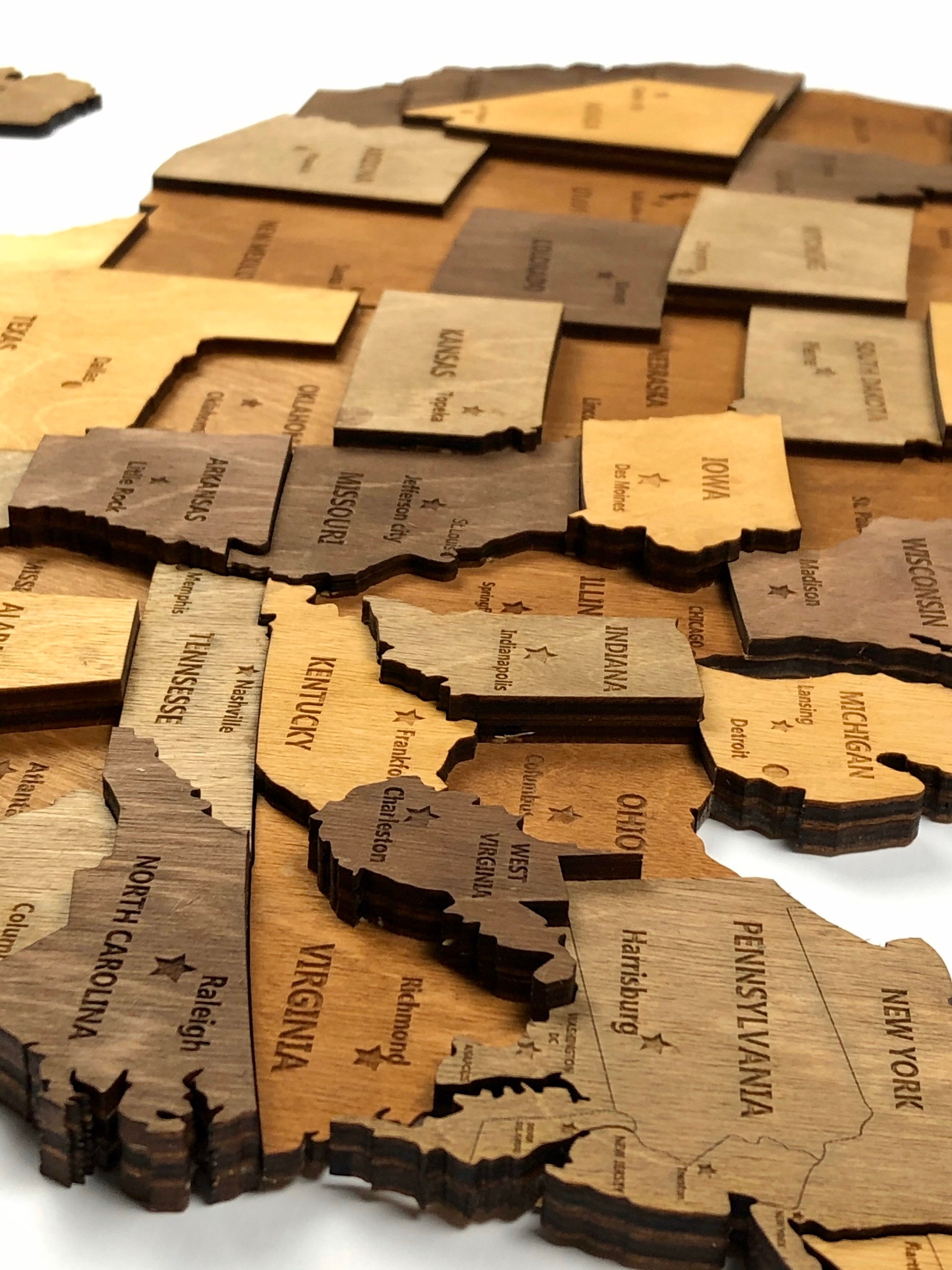 Wood 3D Map United States of America Handmade Wood Map Wood - Etsy