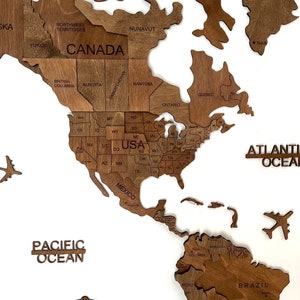 Walnut Wood Map Wooden Wall Map 3 D Wood Wall Map Travel World Map ...