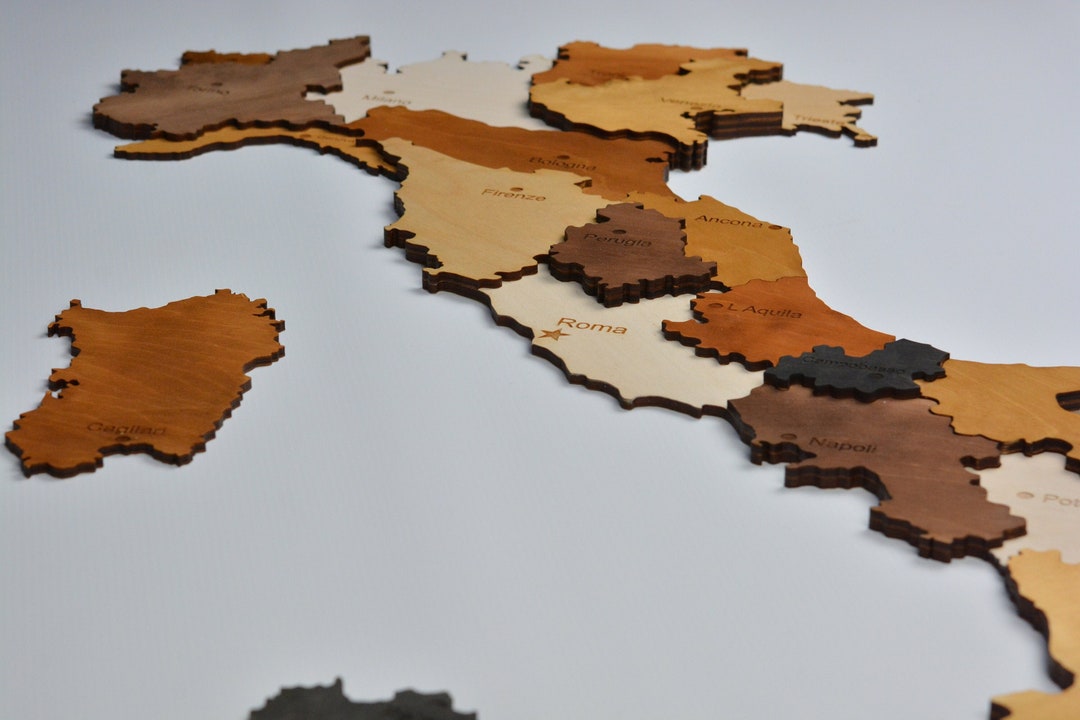 Wood 3D Map Italy Handmade Wood Map Wood Art Wood Travel Map Birthday ...