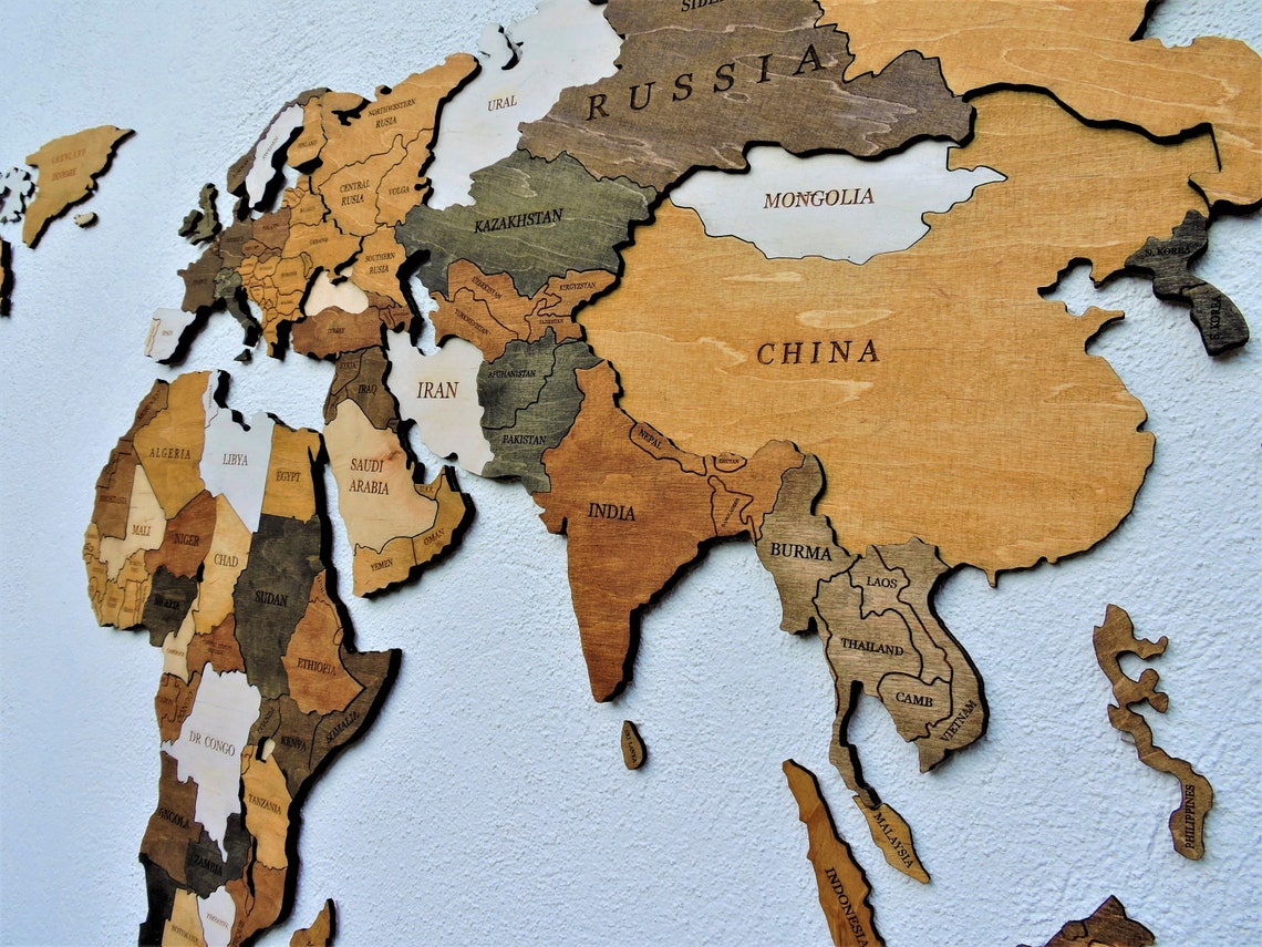 Wooden Wall Map 3 D Wood Wall Map Travel World Map Anniversary - Etsy