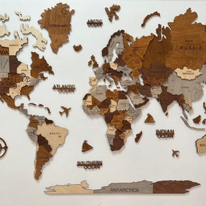 Wood World Map Wooden Wall Map 3 D Wood Wall Map Travel World Map ...