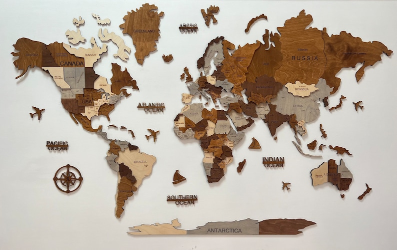 Wood World Map Wooden Wall Map 3 D Wood Wall Map Travel World - Etsy