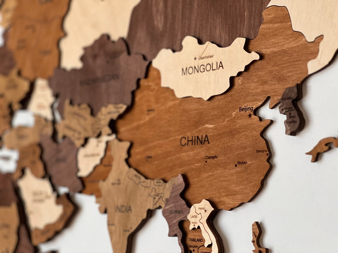 Multicolor 3D Wood Wall Map Travel World Map Anniversary Gift, Birthday ...