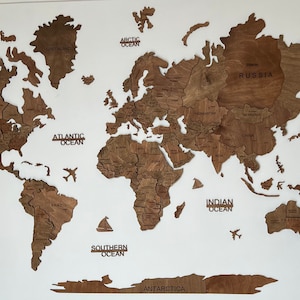 Walnut Wood Map Wooden Wall Map 3 D Wood Wall Map Travel World Map ...