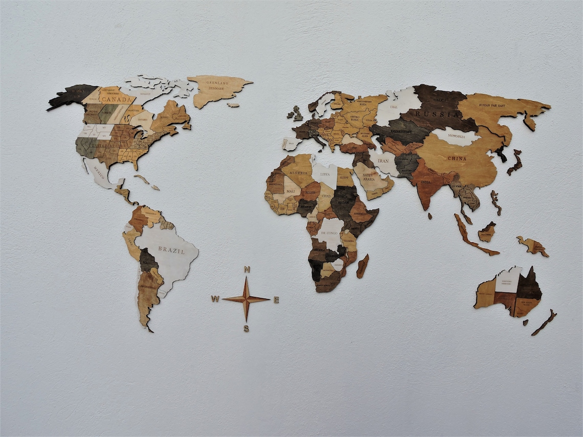 Wooden Wall Map 3 D Wood Wall Map Travel World Map Anniversary - Etsy