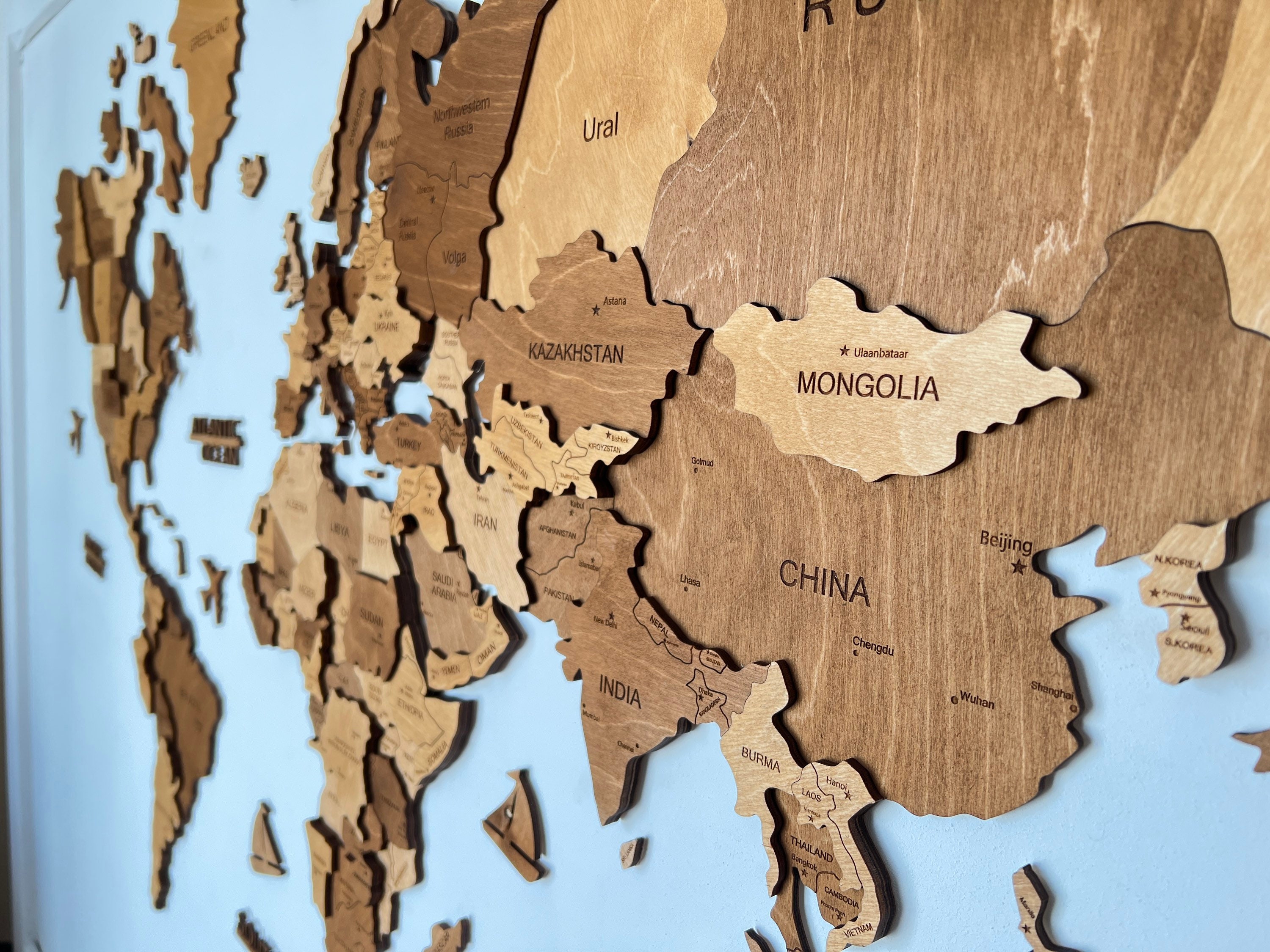 Wood World Map Living Room Décor, Modern Home Wall Art, Gift for ...