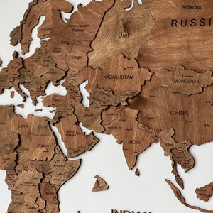 Walnut Wood Map Wooden Wall Map 3 D Wood Wall Map Travel World Map ...