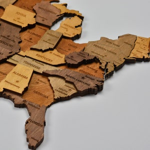 Wood 3D Map United States of America Handmade Wood Map Wood Art Wood ...