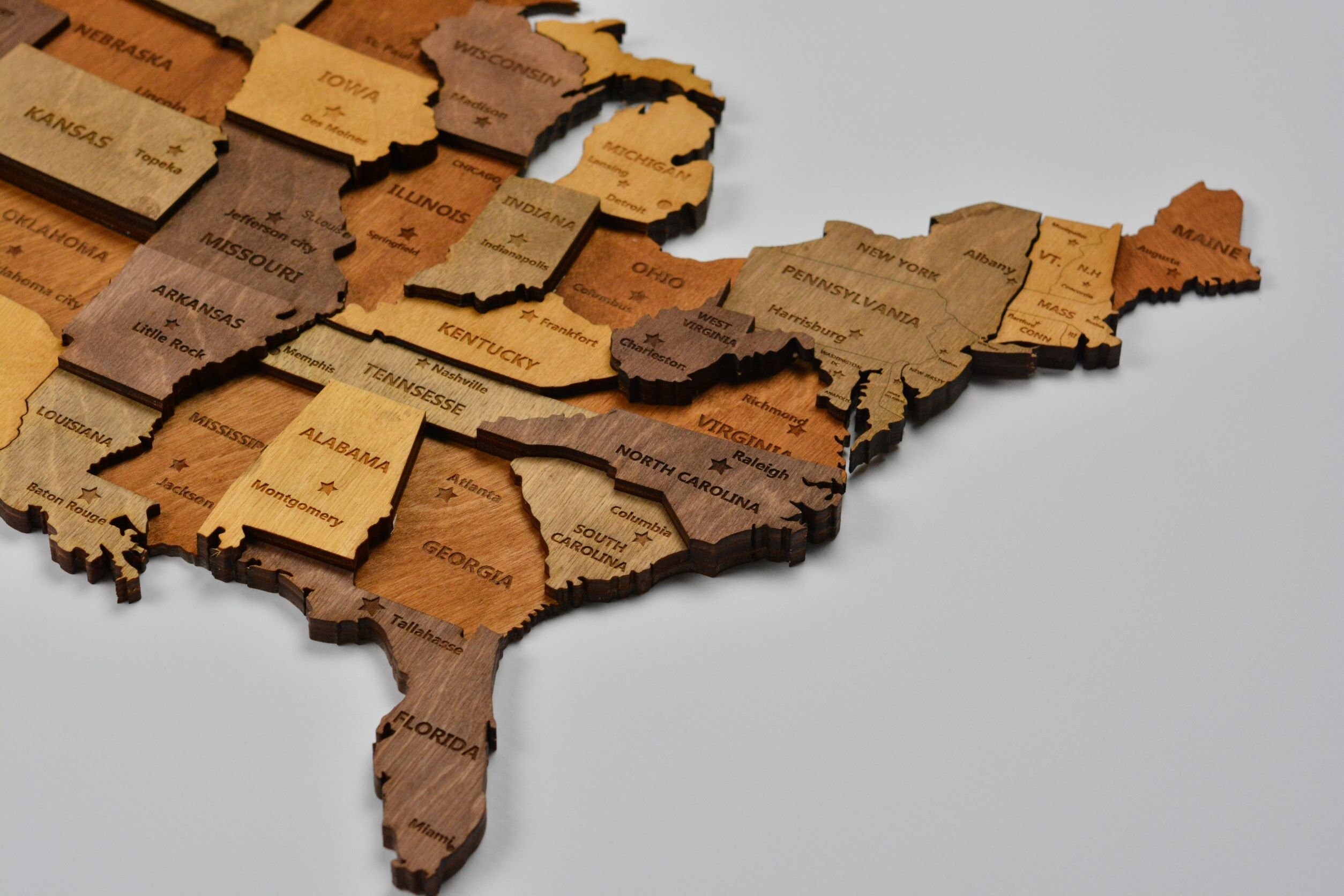 Wood 3D Map United States of America Handmade Wood Map Wood Art Wood ...