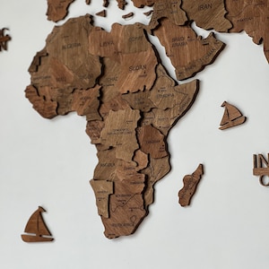 Walnut Wood Map Wooden Wall Map 3 D Wood Wall Map Travel World Map ...