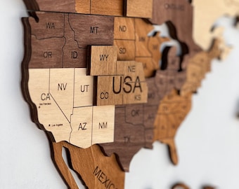 Wood 3D Map United States of America Handmade Wood Map Wood - Etsy